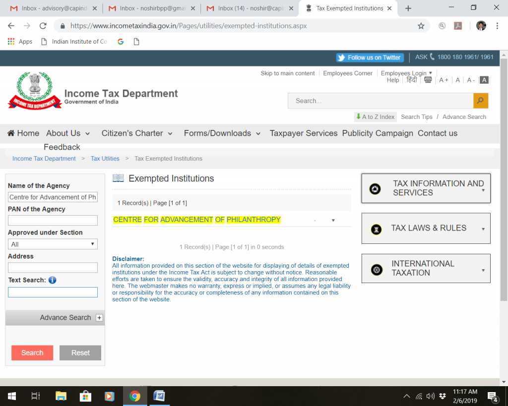 Check your tax exemption status online - Centre For Advancement of ...
